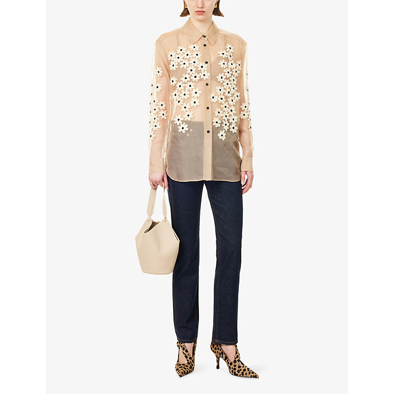 KHAITE Floral-Embroidered Silk Shirt